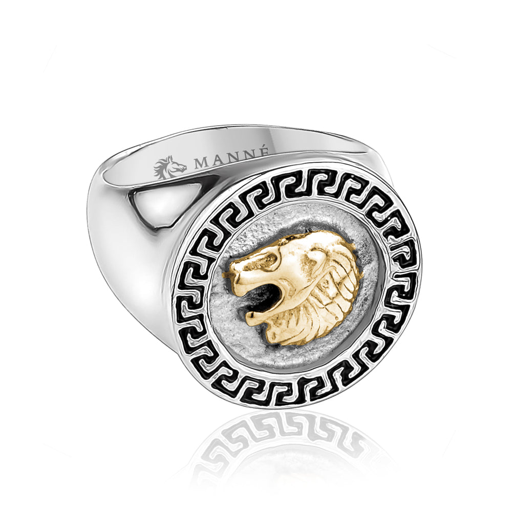Stainless Steel Gold Lion Head Ring for Men with Greek Key Versace ...